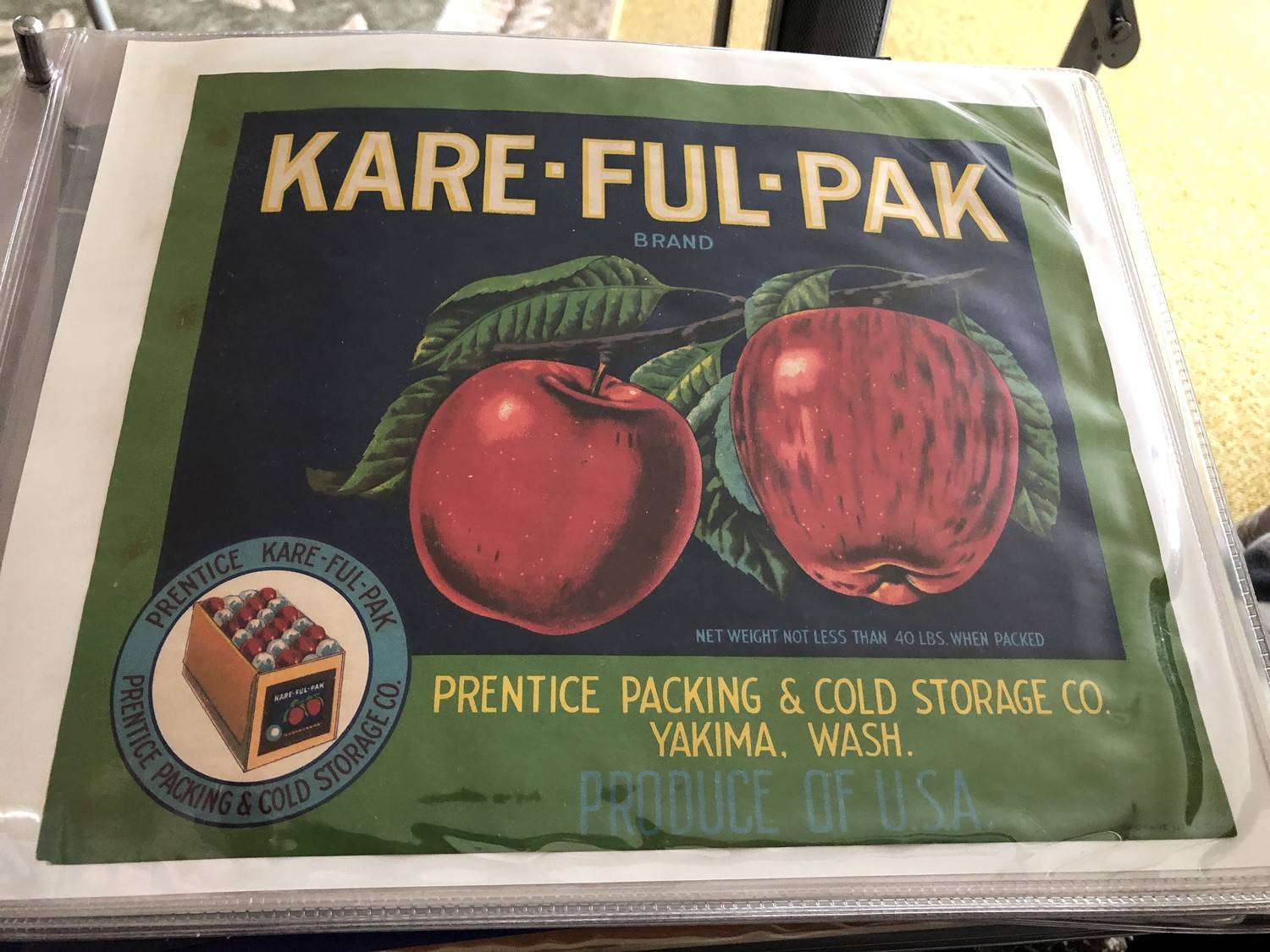 Kare-Ful-Pak Green Brown Box Fruit Crate Label - Yakima Valley Labels