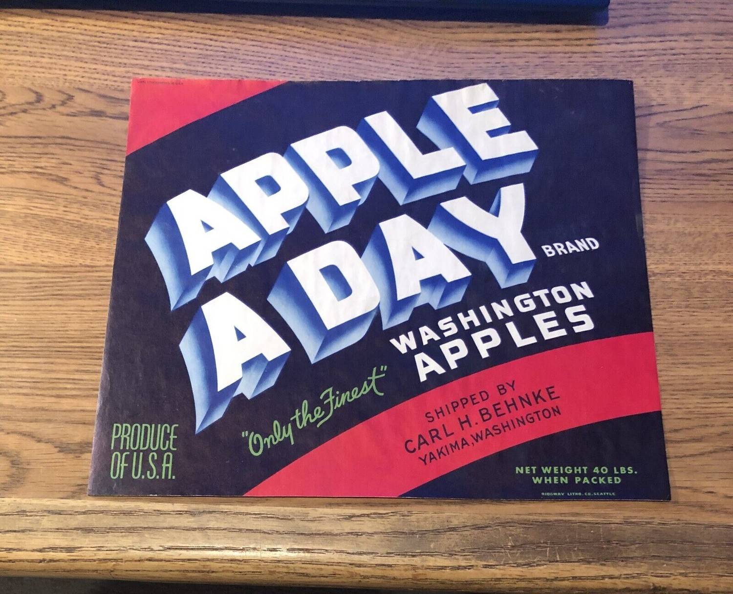 Apple A Day Behnke Fruit Crate Label - Yakima Valley Labels