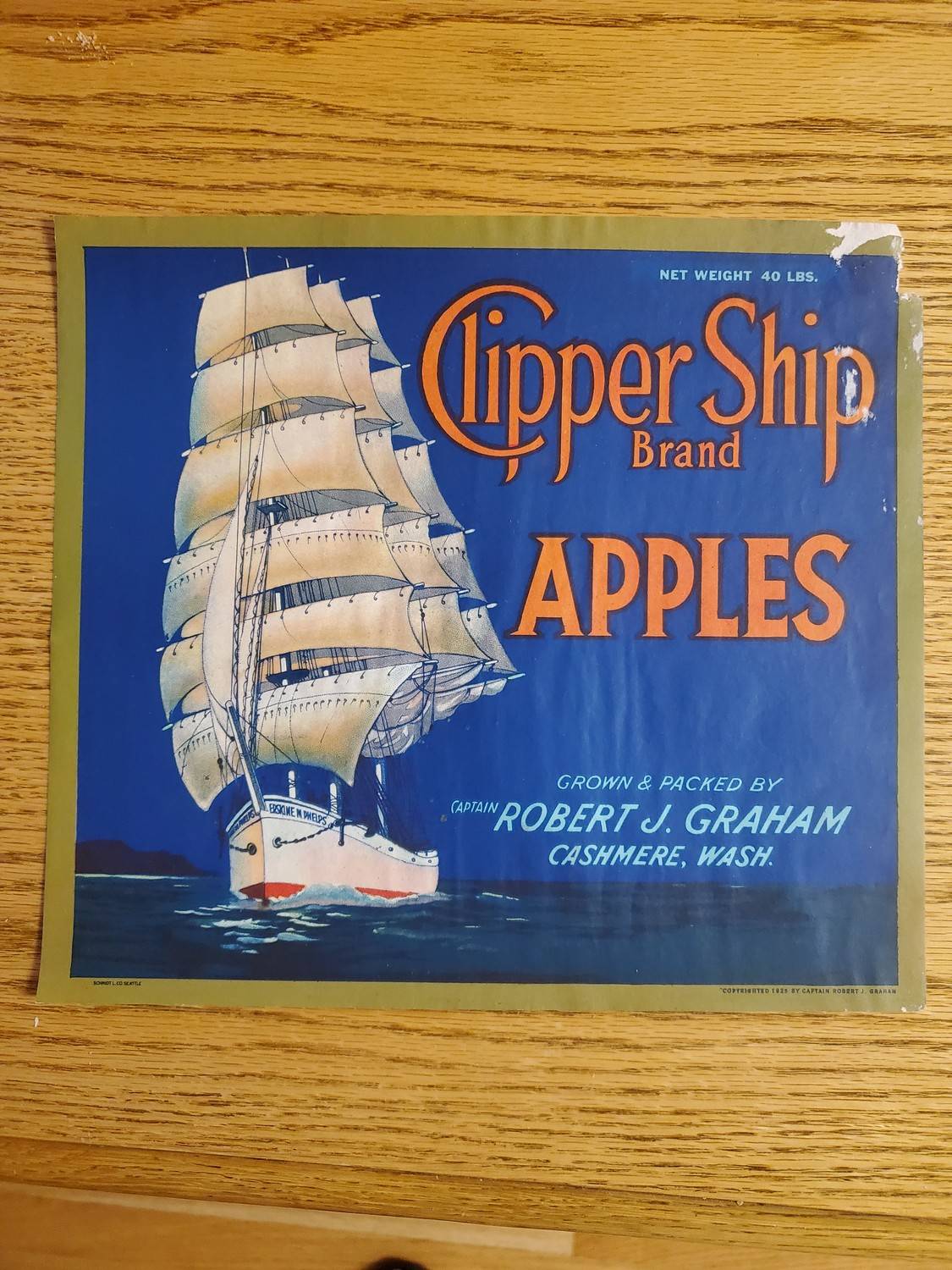 Clipper Ship Damaged Fruit Crate Label - Yakima Valley Labels