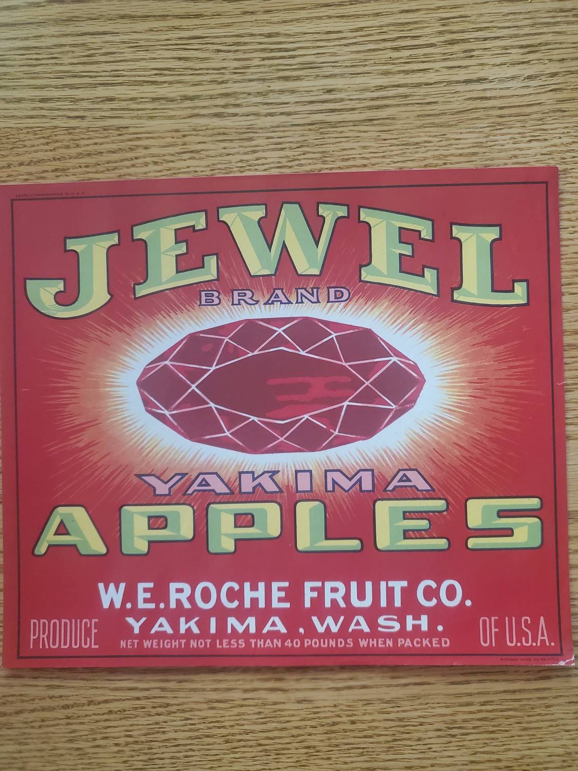 Jewel Old Red No Packed By Fruit Crate Label - Yakima Valley Labels