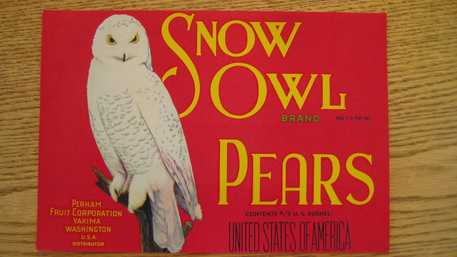 Snow Owl Fruit Crate Label - Yakima Valley Labels