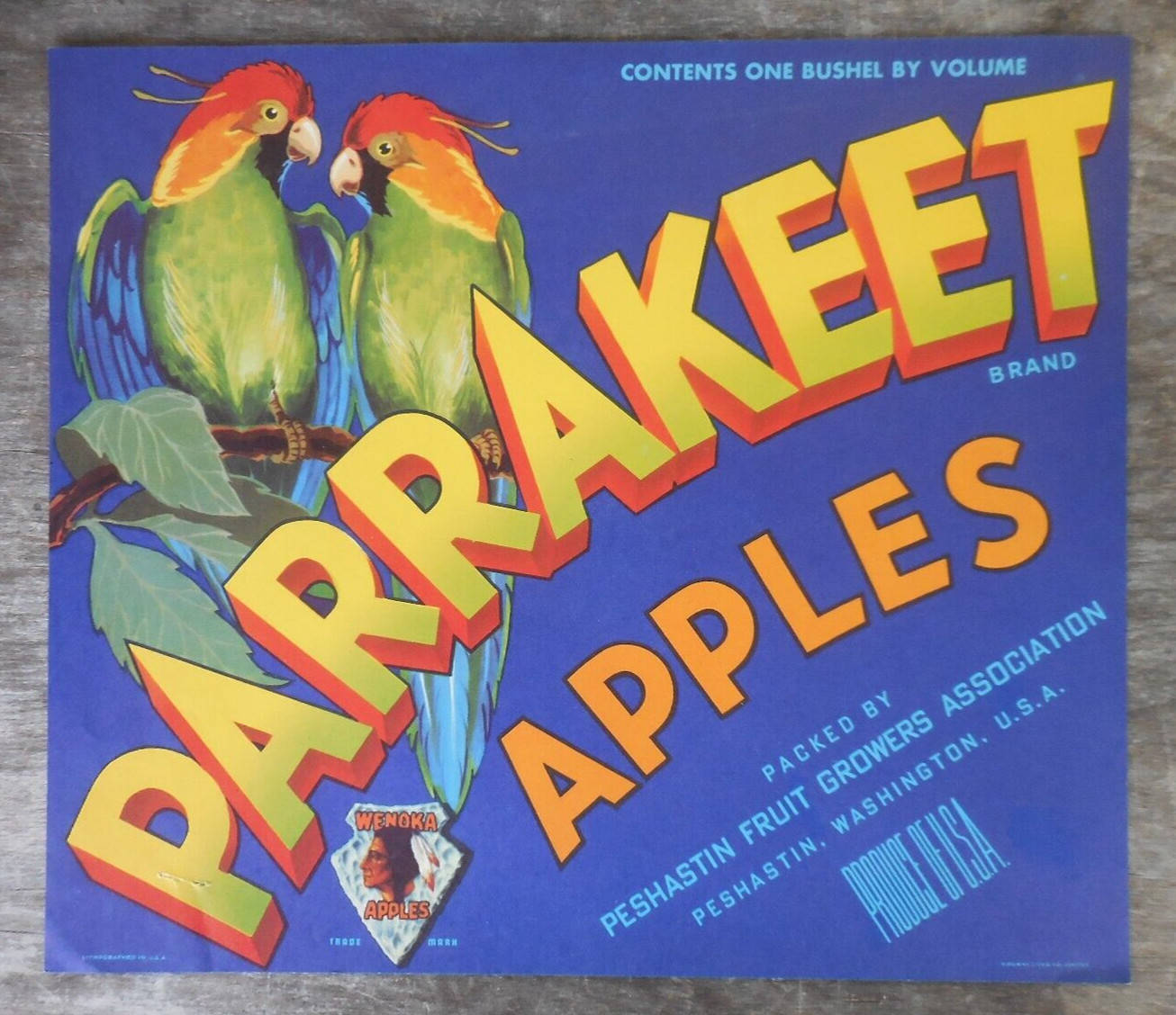 Parrakeet Fruit Crate Label - Yakima Valley Labels