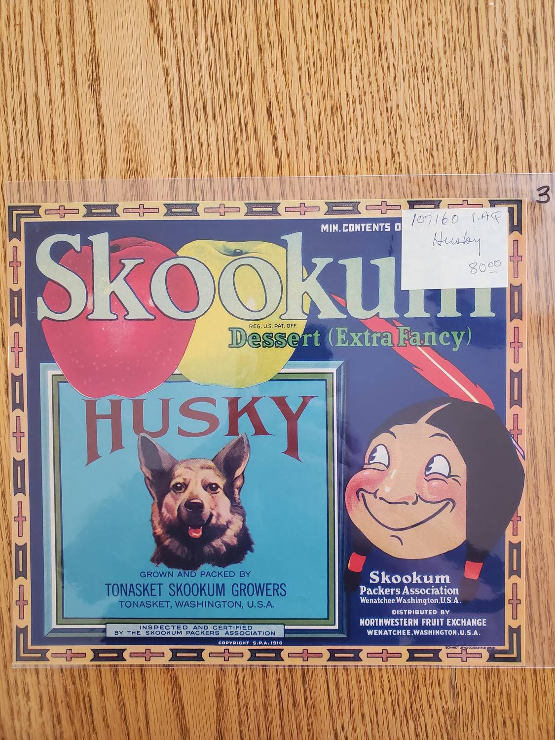 Skookum Husky Tonasket Fruit Crate Label - Yakima Valley Labels