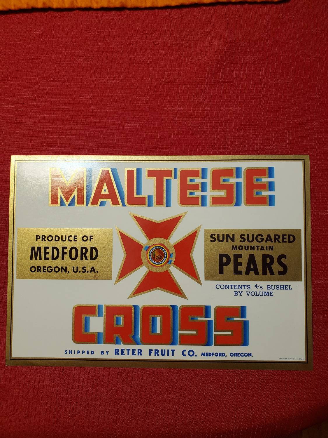 Maltese Cross Fancy Fruit Crate Label - Yakima Valley Labels